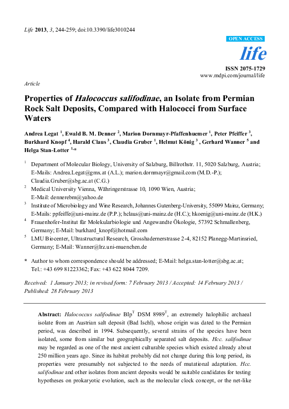 (PDF) Properties of Halococcus salifodinae, an Isolate from Permian ...