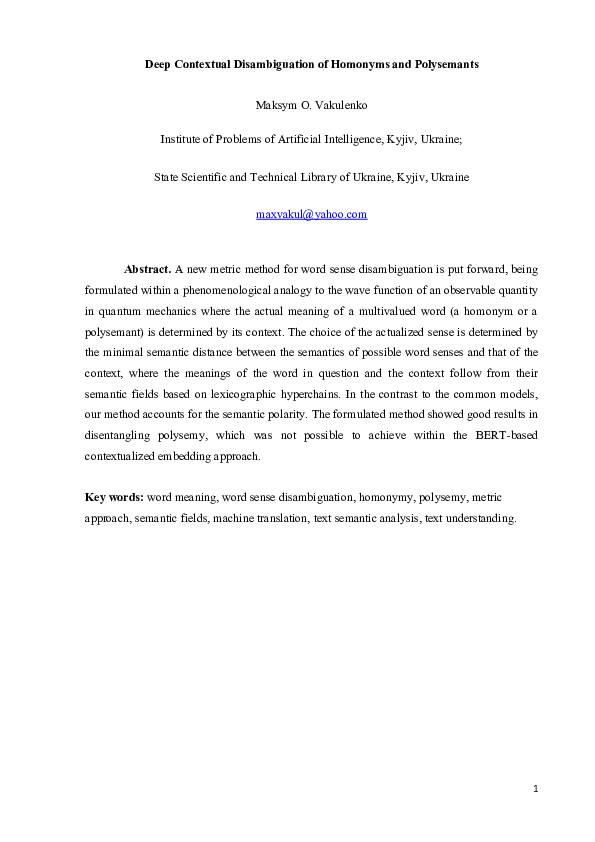 (DOC) Deep Contextual Disambiguation of Homonyms and Polysemants ...