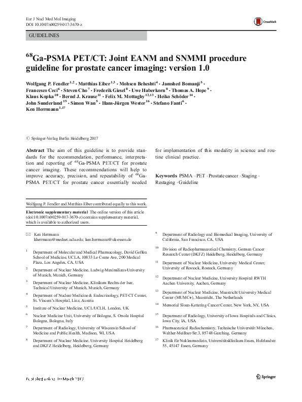 (PDF) (68)Ga-PSMA PET/CT: Joint EANM and SNMMI procedure guideline for ...