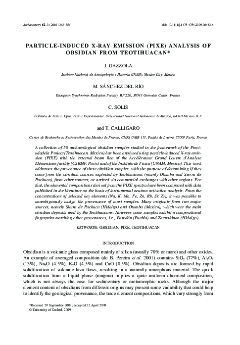 (PDF) Particle-Induced X-Ray Emission (Pixe) Analysis of Obsidian from ...