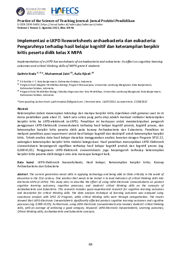 (PDF) Implementasi e-LKPD liveworksheets archaebacteria dan eubacteria: Pengaruhnya terhadap ...