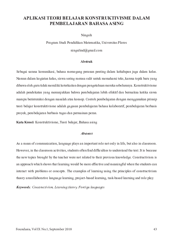 (PDF) Aplikasi Teori Belajar Konstruktivisme Dalam Pembelajaran Bahasa ... (PDF) Aplikasi Teori Belajar Konstruktivisme Dalam Pembelajaran Bahasa ...