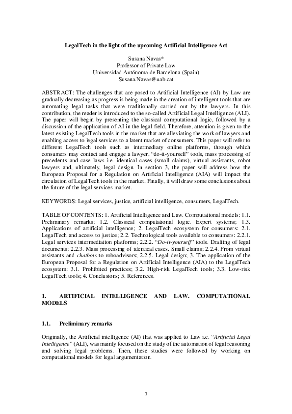 (PDF) LegalTech in the light of the upcoming Artificial Intelligence ...