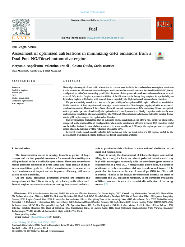 Pdf Assessment Of Optimized Calibrations In Minimizing Ghg Emissions From A Dual Fuel Ng