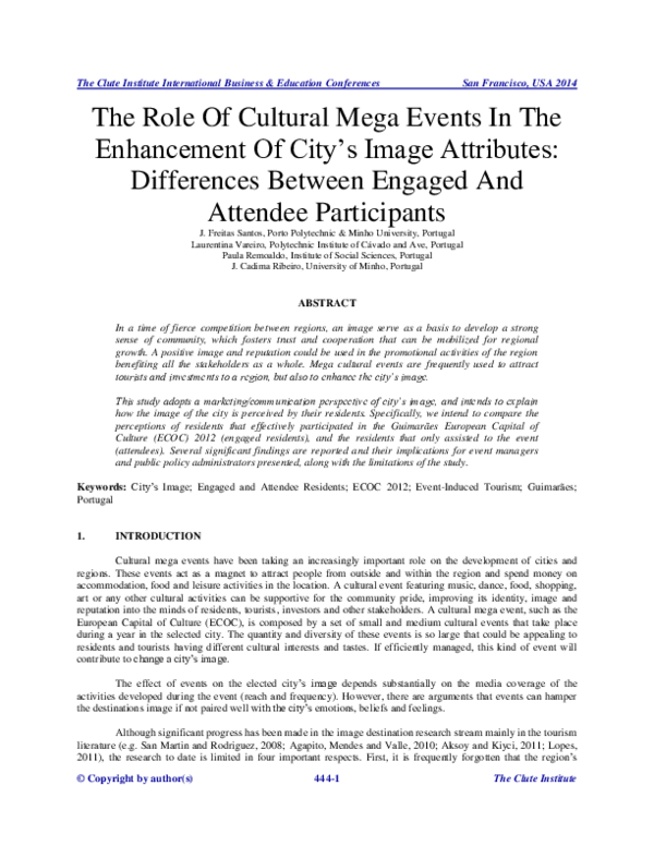 (PDF) The role of cultural mega events in the enhancement of city’s ... (PDF) The role of cultural mega events in the enhancement of city’s ...