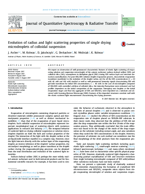 (PDF) Light Scattering in Drying Microdroplets of Colloidal Suspensions