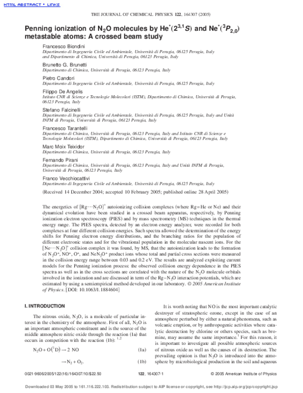 (PDF) Penning Ionization of N2O by Metastable He and Ne Atoms