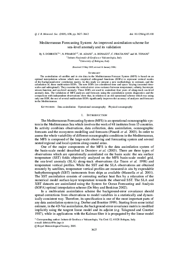 Pdf Mediterranean Forecasting System An Improved Assimilation Scheme For Sea Level Anomaly