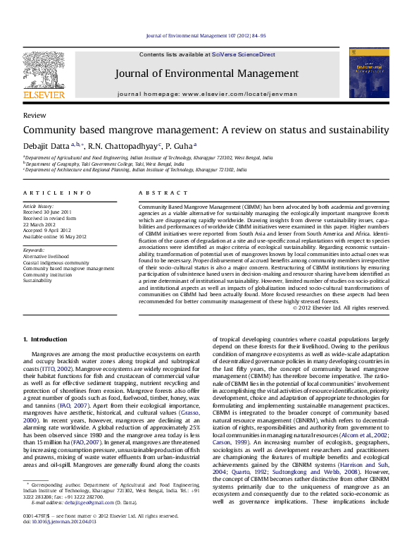 (PDF) Community based mangrove management: A review on status and ...