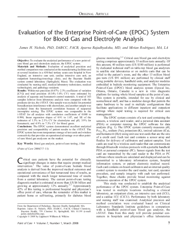 (PDF) Evaluation of the Enterprise Point-of-Care (EPOC) System for ...