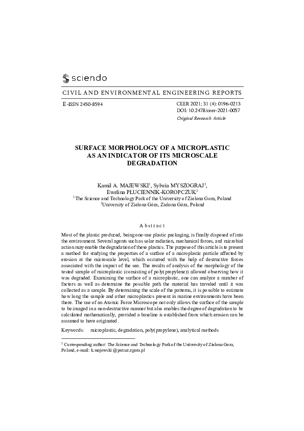 (PDF) Surface Morphology of a Microplastic as an Indicator of Its ...