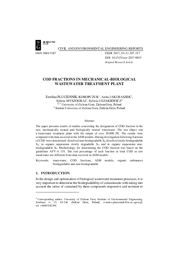 Cod Fractions In Mechanical-Biological Wastewater Treatment Plant
