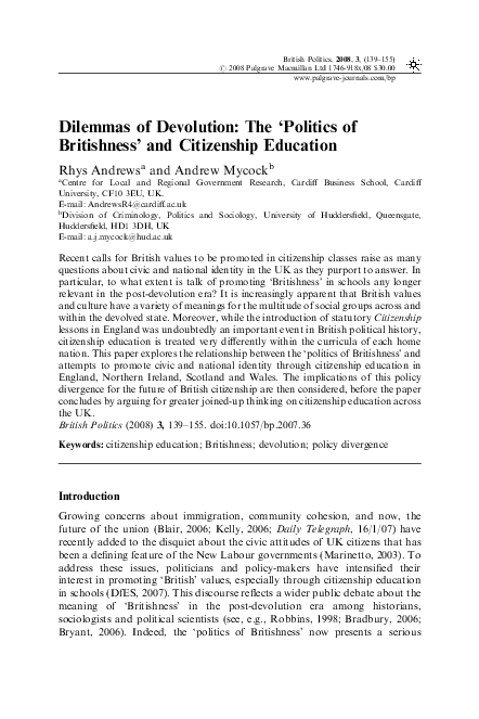 (PDF) Dilemmas of Devolution: The ‘Politics of Britishness’ and ...