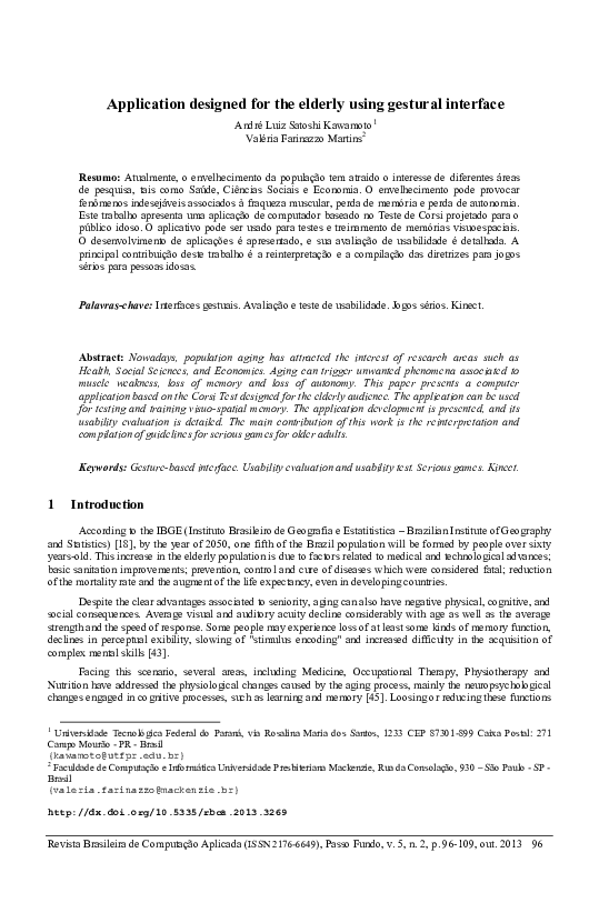 (PDF) Application designed for the elderly using gestural interface