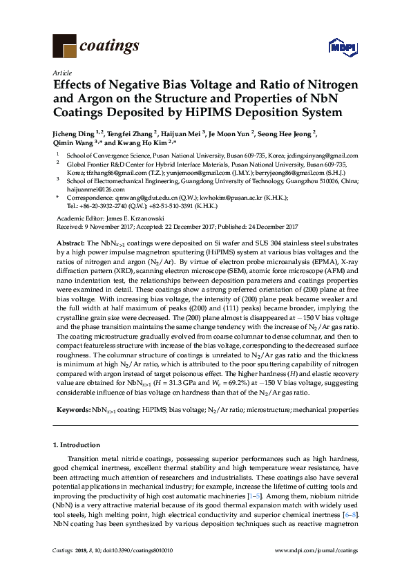 (PDF) Effects of Negative Bias Voltage and Ratio of Nitrogen and Argon ...