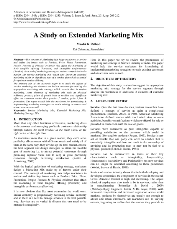 (PDF) A Study on Extended Marketing Mix