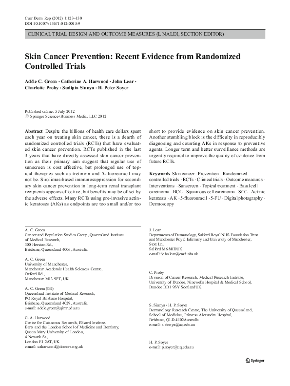 (PDF) Skin Cancer Prevention: Recent Evidence from Randomized ...