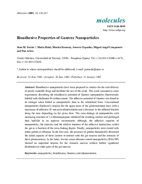 (PDF) Bioadhesive Properties of Gantrez Nanoparticles