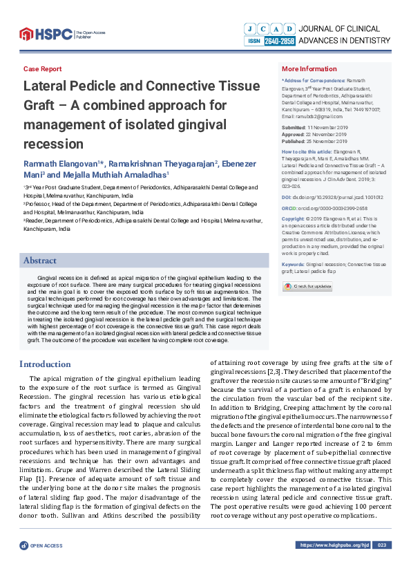 (PDF) Lateral Pedicle and Connective Tissue Graft – A combined approach ...