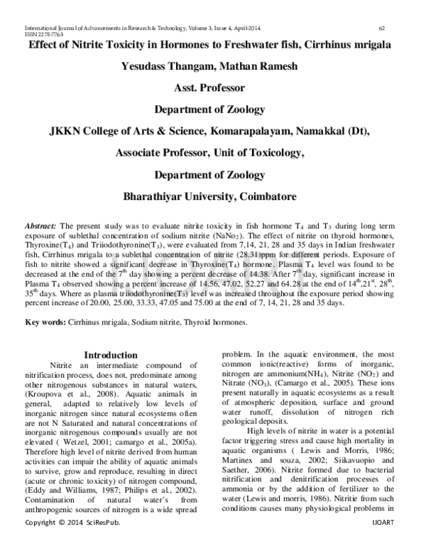 (PDF) Effect of Nitrite Toxicity in Hormones to Freshwater fish ...