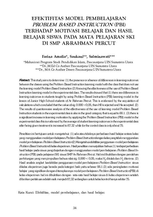 (PDF) Efektifitas Model Pembelajaran Problem Based Instruction (Pbi) Terhadap Motivasi Belajar ...