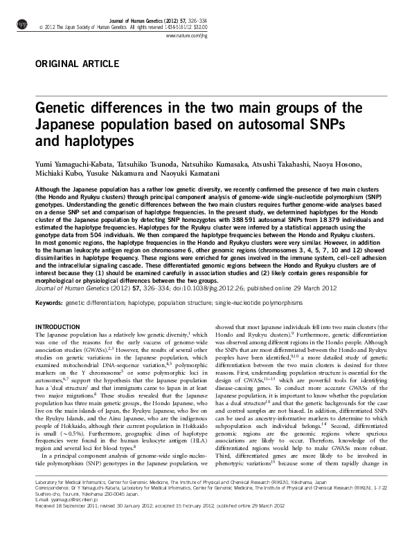 (PDF) Genetic Variation in Japan's Hondo and Ryukyu