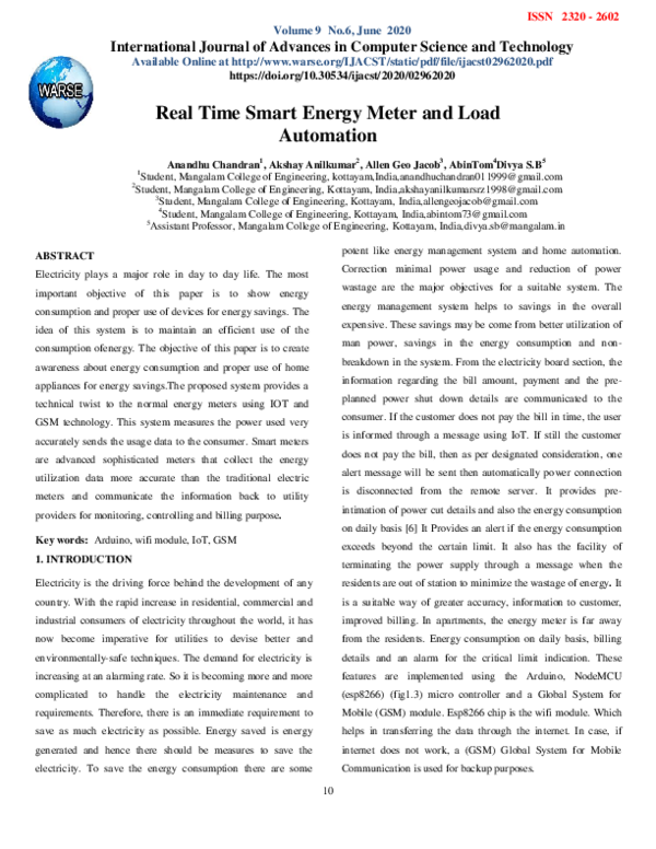 (PDF) Real Time Smart Energy Meter and Load Automation