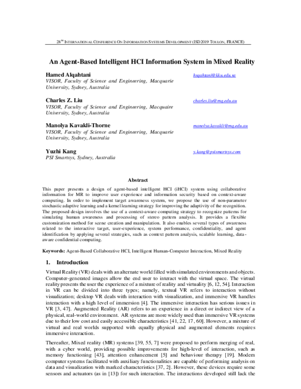 (PDF) An Agent-Based Intelligent HCI Information System in Mixed Reality