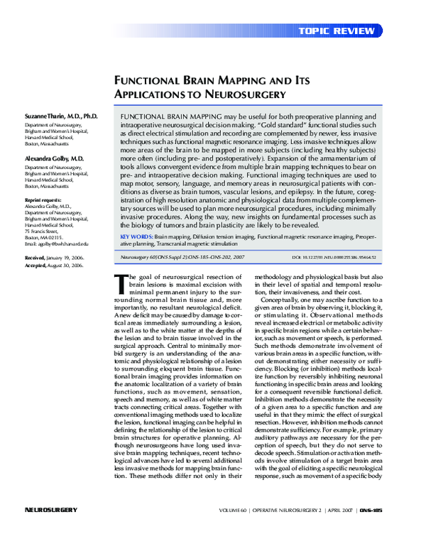 (PDF) Functional Brain Mapping and Its Applications to Neurosurgery