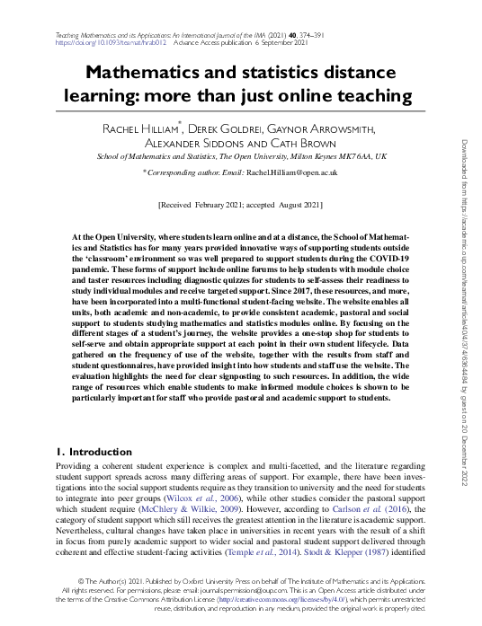(PDF) Mathematics and statistics distance learning: more than just ...