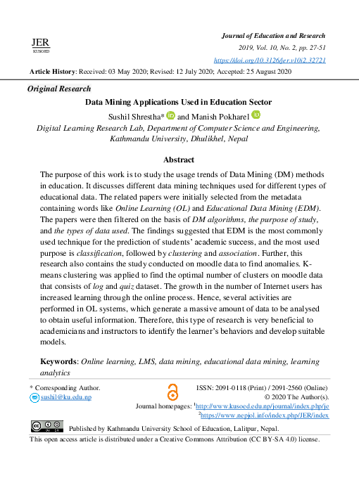 Pdf Data Mining Applications Used In Education Sector