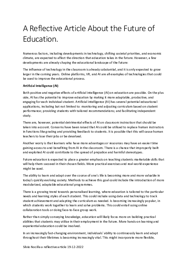 (PDF) A Reflective Article About the Future of Education