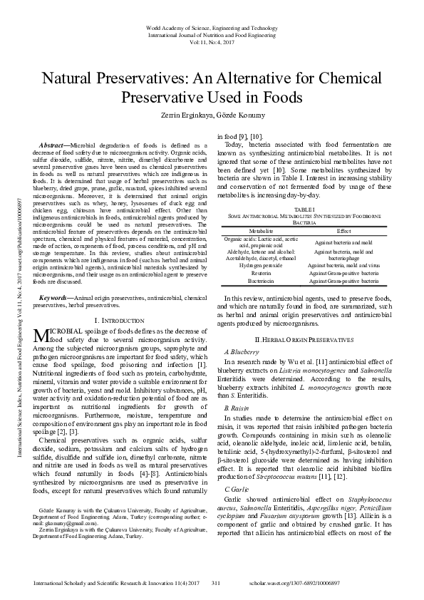 (PDF) Natural Preservatives: An Alternative For Chemical Preservative ...