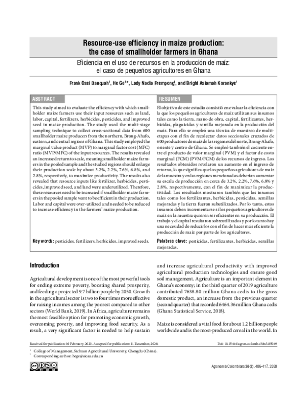 (PDF) Resource-use efficiency in maize production: the case of smallholder farmers in Ghana