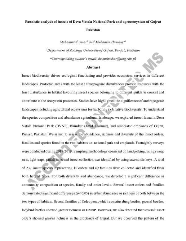 (PDF) Faunistic analysis of insects of Deva Vatala National Park and ...