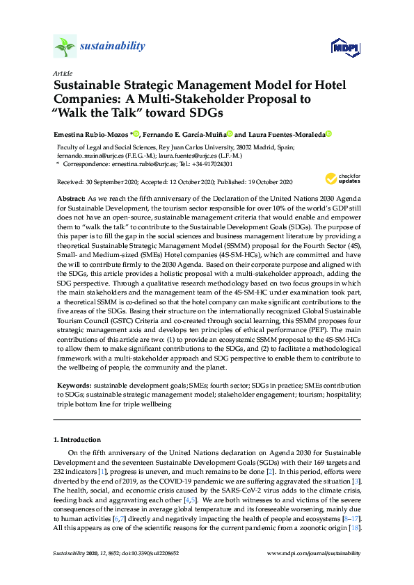 (PDF) Sustainable Strategic Management Model for Hotel Companies: A Multi-Stakeholder Proposal ...