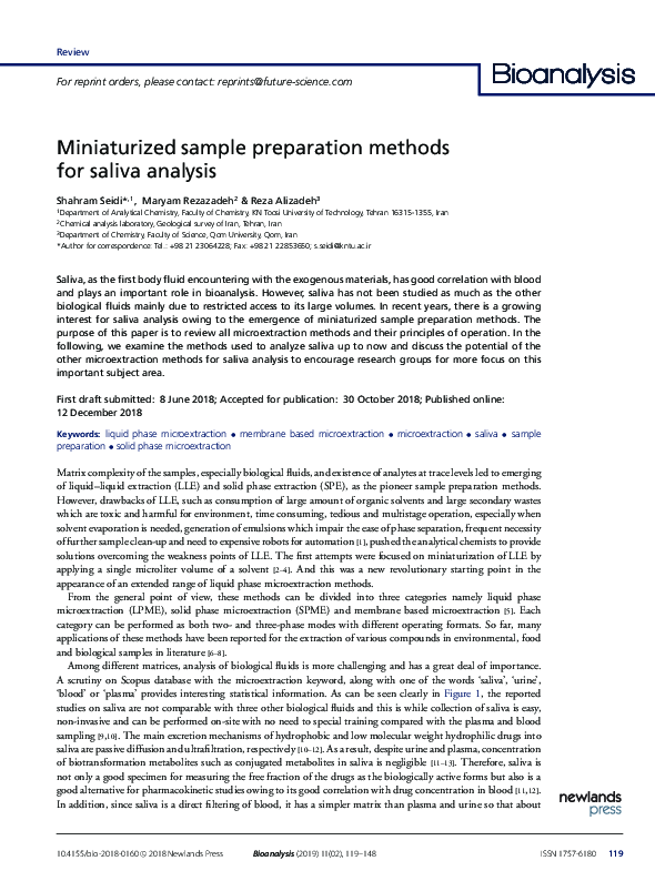 (PDF) Miniaturized sample preparation methods for saliva analysis
