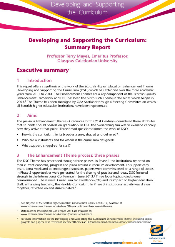 (PDF) Developing and supporting the curriculum: summary report