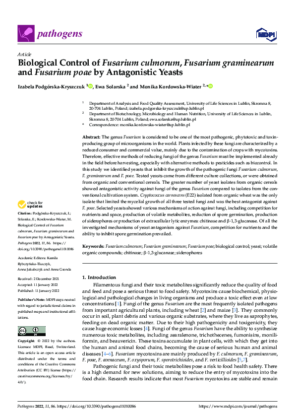 (PDF) Biological Control of Fusarium culmorum, Fusarium graminearum and ...