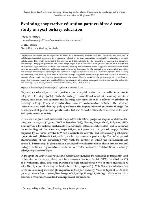(PDF) Exploring cooperative education partnerships: a case study in sport tertiary education