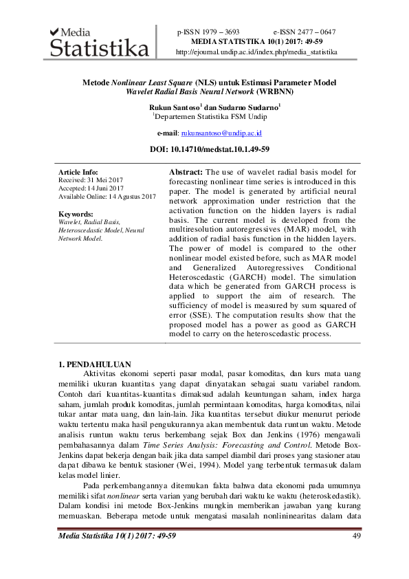 (PDF) Metode Nonlinear Least Square (NLS) untuk Estimasi Parameter Model Wavelet Radial Basis ...