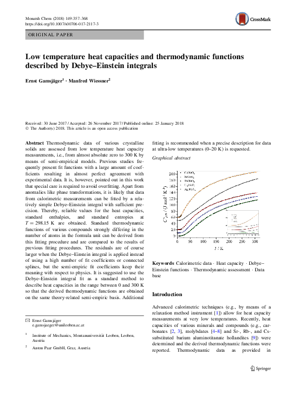 (PDF) Low temperature heat capacities and thermodynamic functions ...