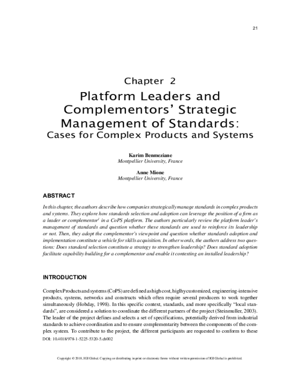 (PDF) Platform Leaders and Complementors' Strategic Management of Standards