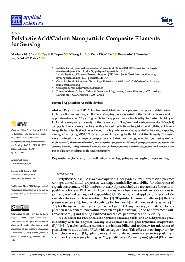(PDF) Polylactic Acid/Carbon Nanoparticle Composite Filaments for Sensing