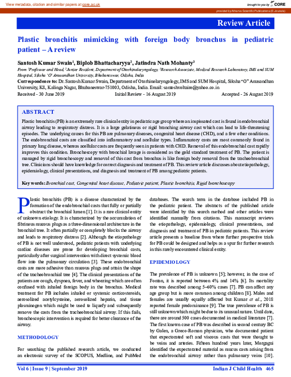 (PDF) Plastic Bronchitis Mimicking with Foreign Body Bronchus in ...