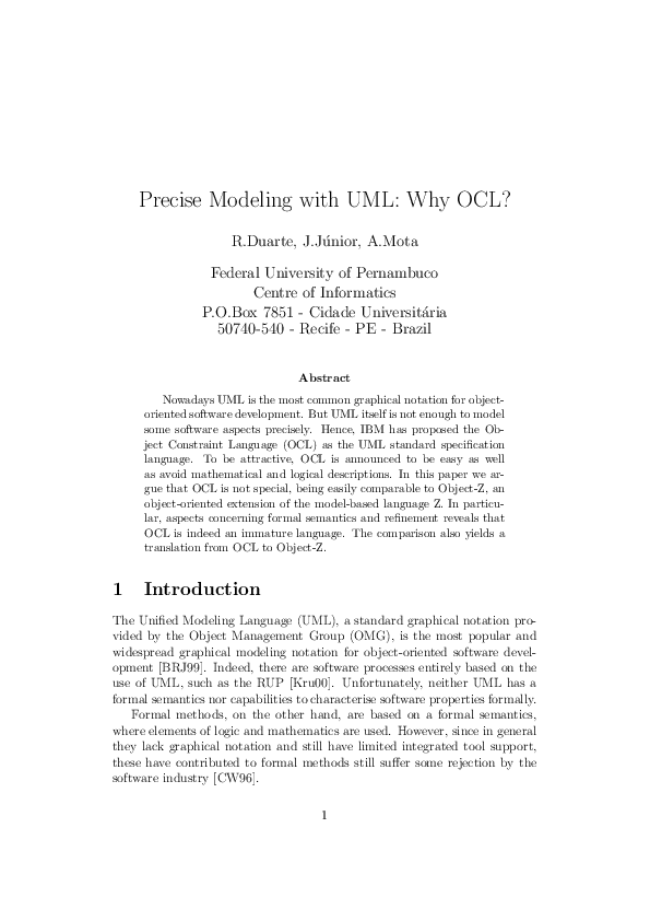 Pdf Precise Modeling With Uml Why Ocl Rafael Duarte