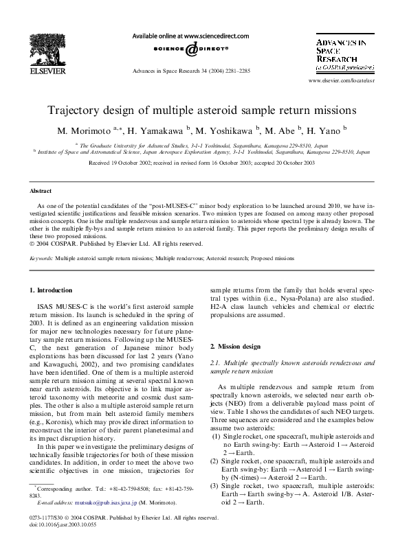 (PDF) Trajectory design of multiple asteroid sample return missions