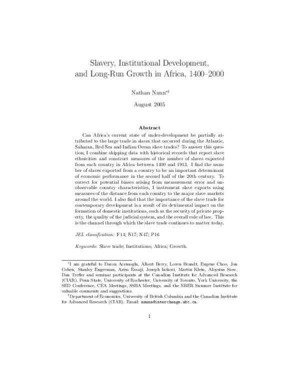 (PDF) Slavery, Institutional Development