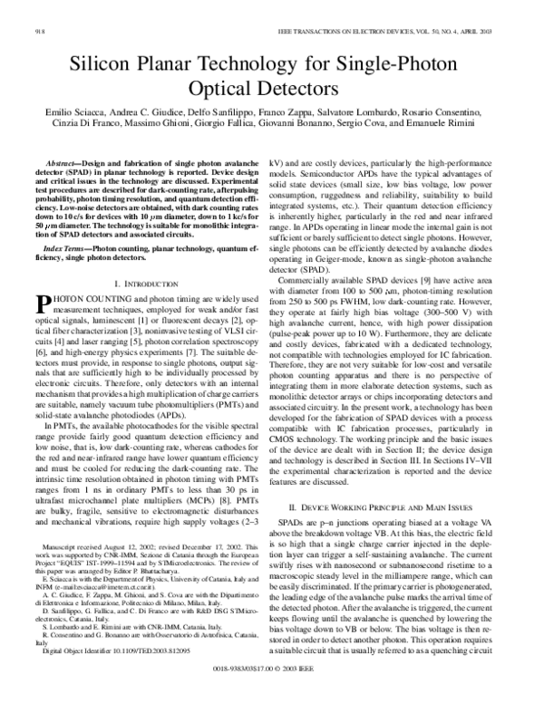 (PDF) Silicon planar technology for single-photon optical detectors
