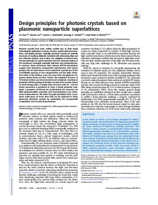 (PDF) Design principles for photonic crystals based on plasmonic nanoparticle superlattices